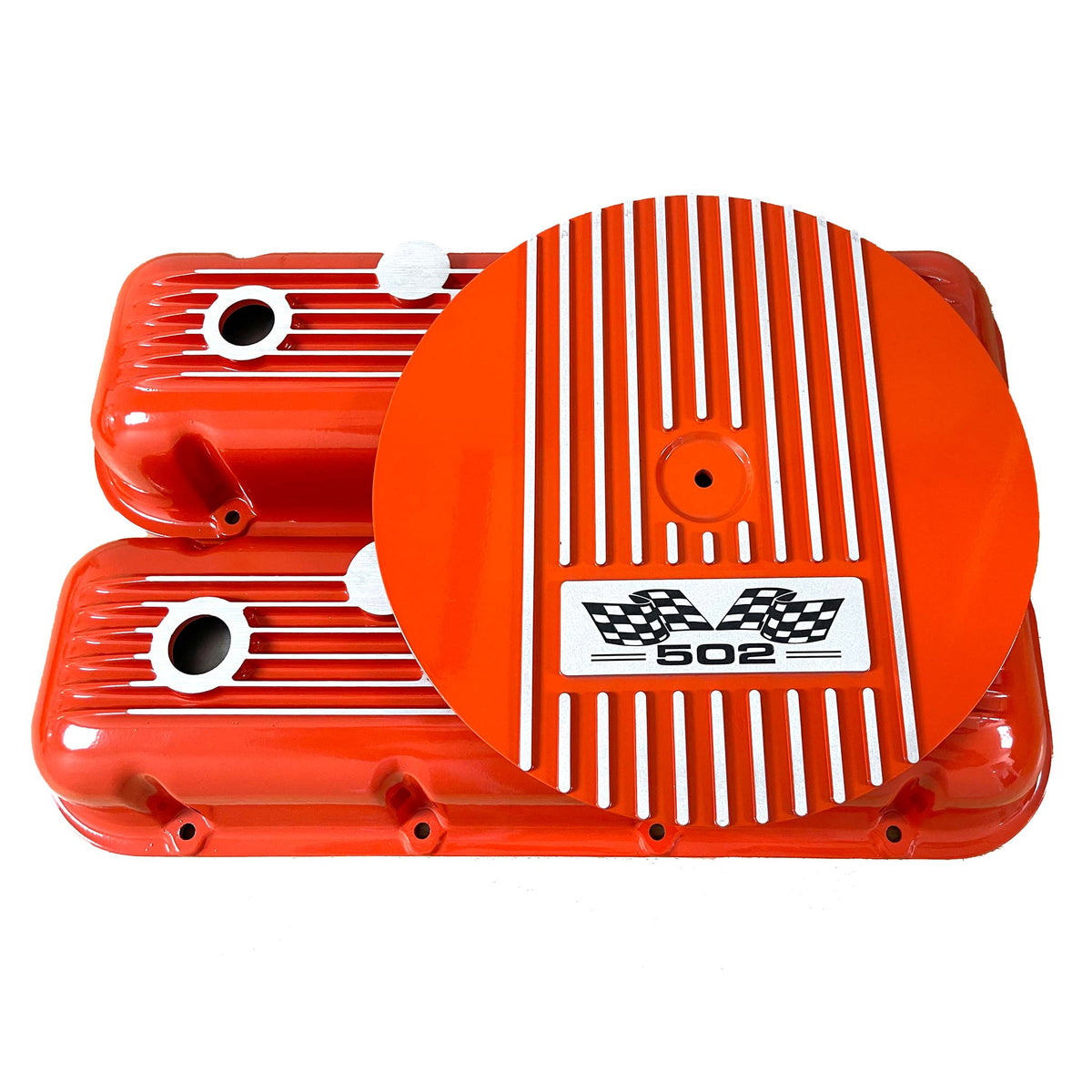 Big Block Chevy 502 Flag Logo Valve Covers & 13" Air Cleaner - Orange ...