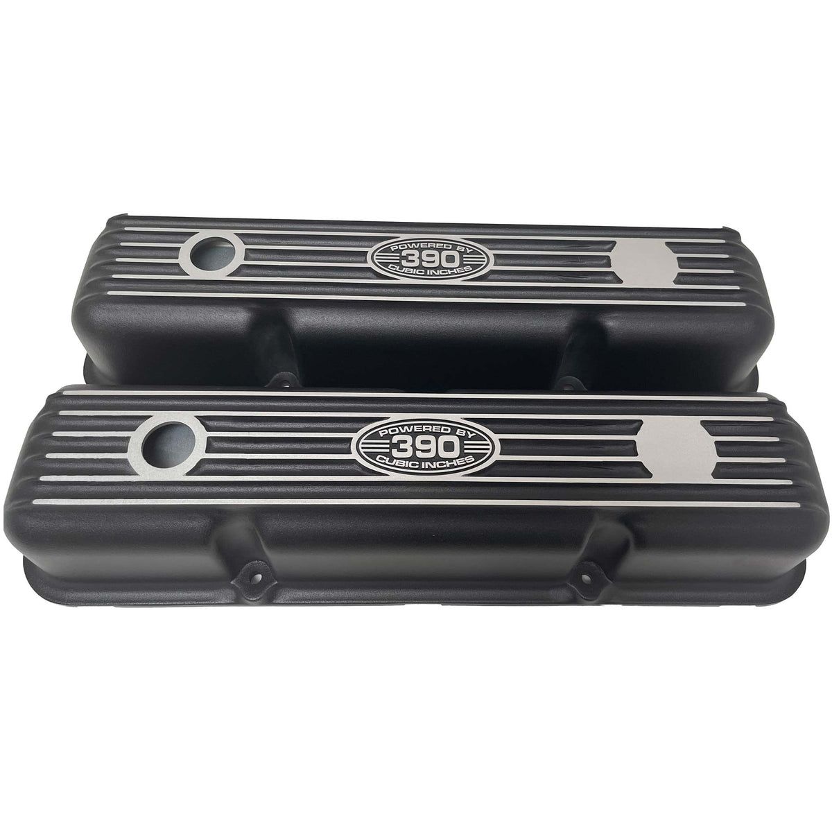 Ford FE 390 Short Valve Covers - Powered by 390 Logo 2- Black – Ansen USA