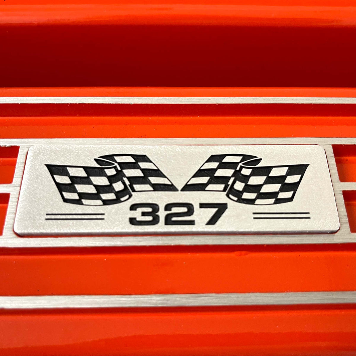 Small Block Chevy 327 Flag Logo Finned Valve Covers - Orange – Ansen USA