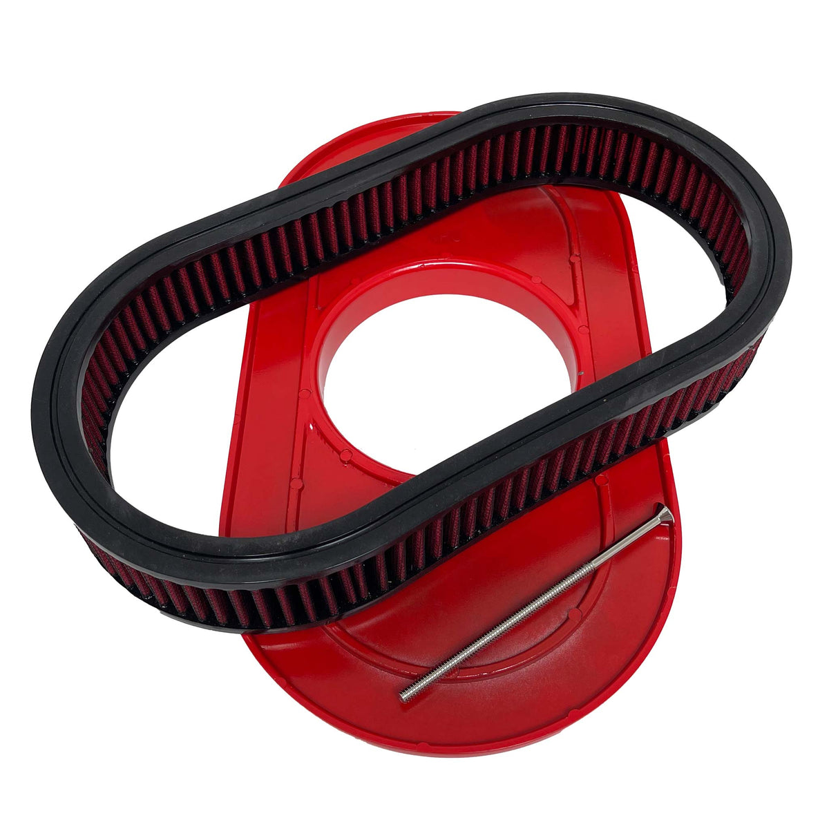 15" Oval Raised Billet Top Air Cleaner Kit - Custom - Red – Ansen USA