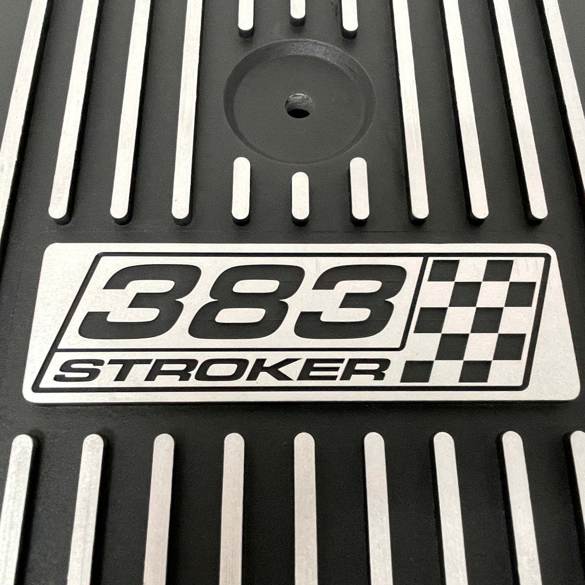 Small Block Chevy 383 Stroker with Checkers 13" Air Cleaner - Black ...