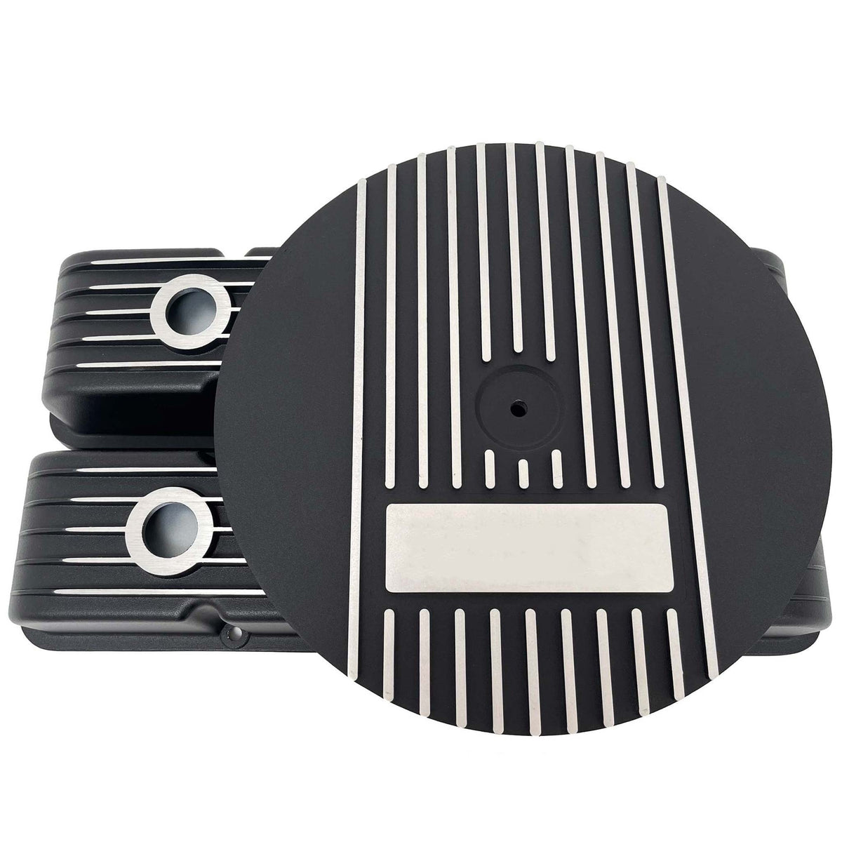 Small Block Chevy Finned Valve Covers & 14" Air Cleaner - Custom - Bla ...