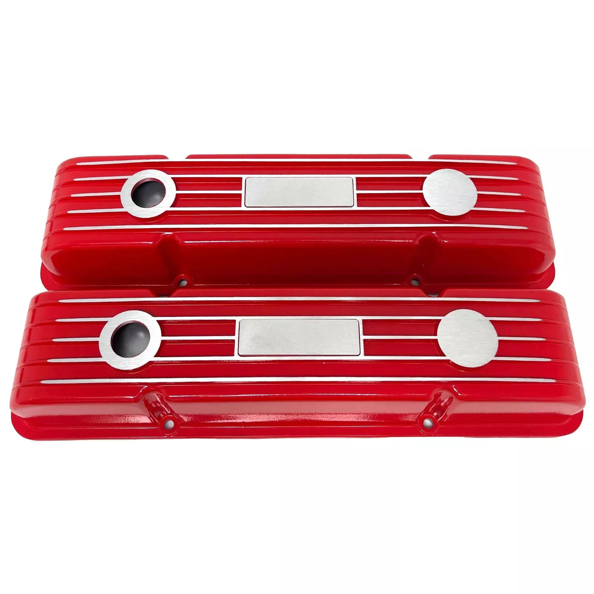 Small Block Chevy Classic Finned Custom Valve Covers - Red – Ansen USA