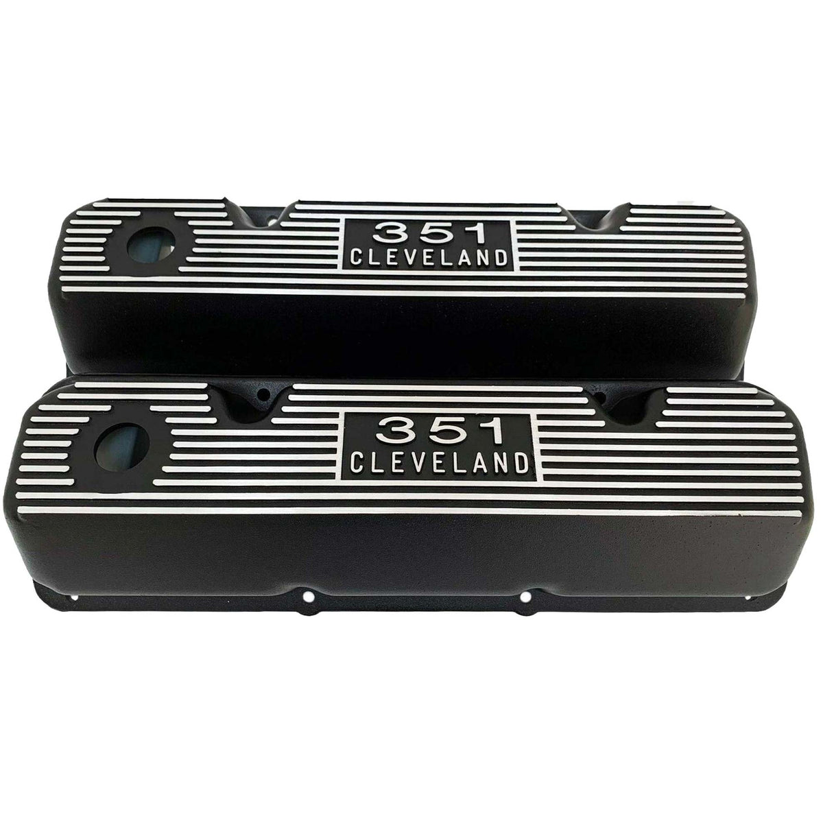 Ford 351 Cleveland - Die-cast Logo - Finned Valve Covers - Black ...