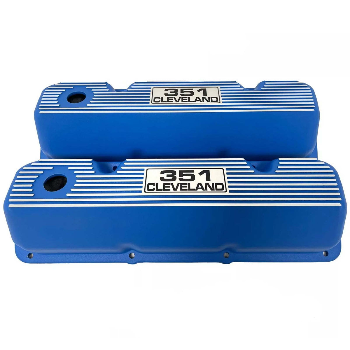 Ford 351 Cleveland - Die-cast Logo - Finned Valve Covers - Blue – Ansen USA