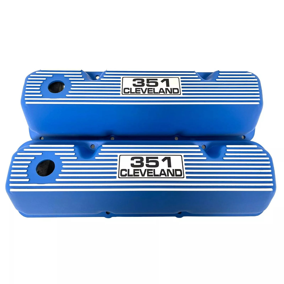 Ford 351 Cleveland - Die-cast Logo - Finned Valve Covers - Blue – Ansen USA