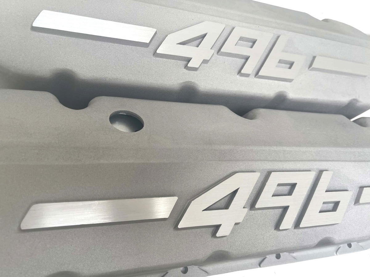Big Block Chevy 496 - RAISED LOGO - Tall Valve Covers - Bead Blast ...