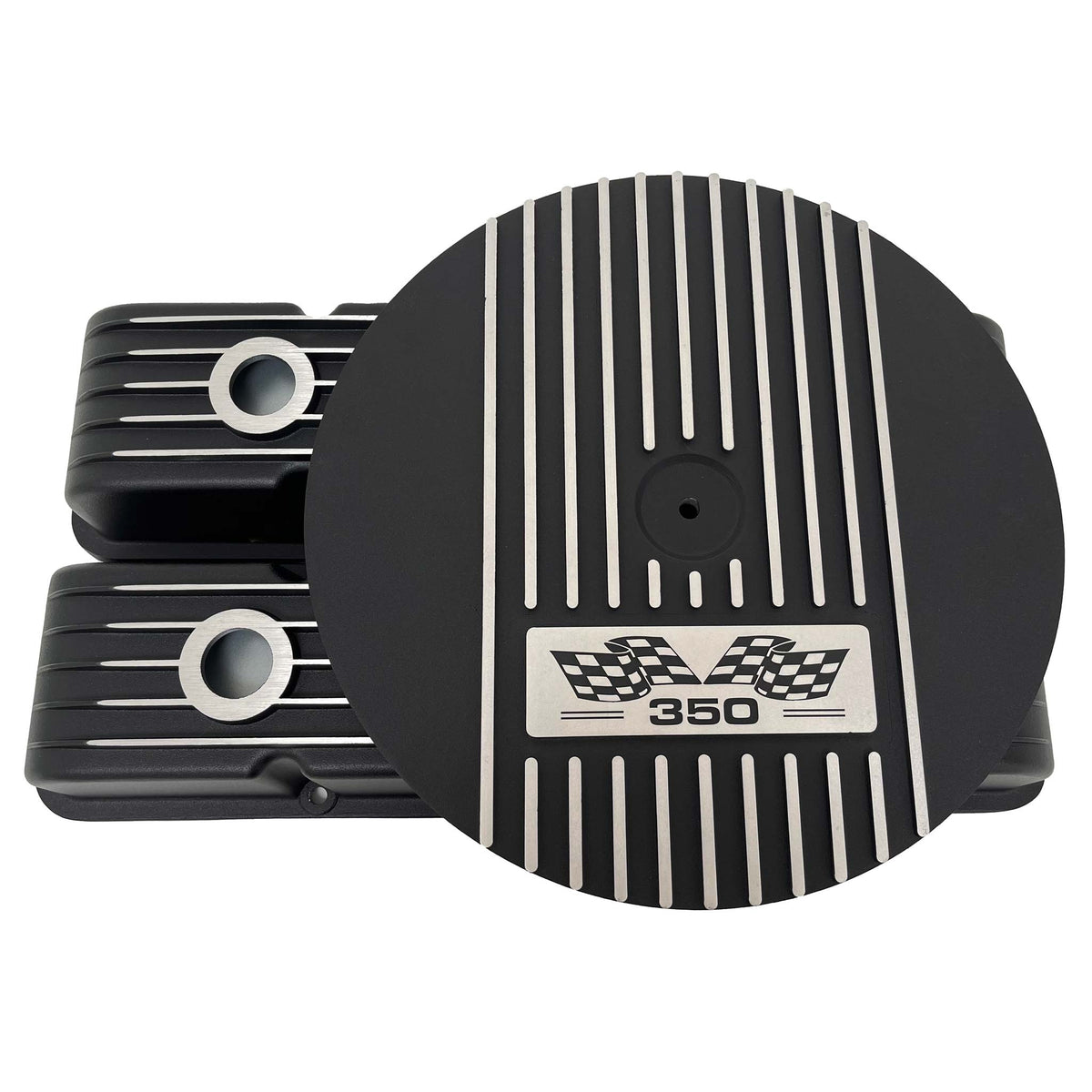 Small Block Chevy 350 Flag Logo Valve Covers & 14" Air Cleaner - Black ...