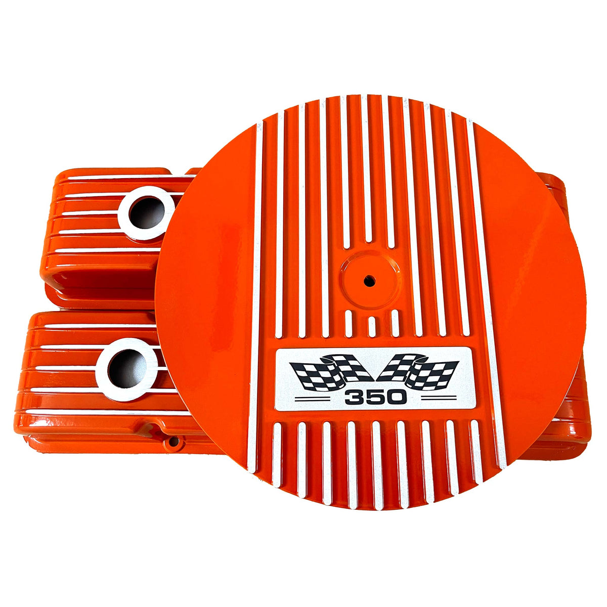 Small Block Chevy 350 Flag Logo Valve Covers & 13" Air Cleaner - Orang ...