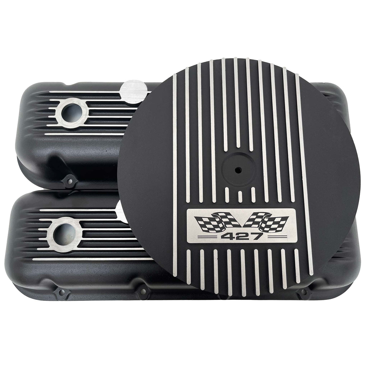Big Block Chevy 427 Flag Logo Valve Covers & 14" Air Cleaner - Black ...
