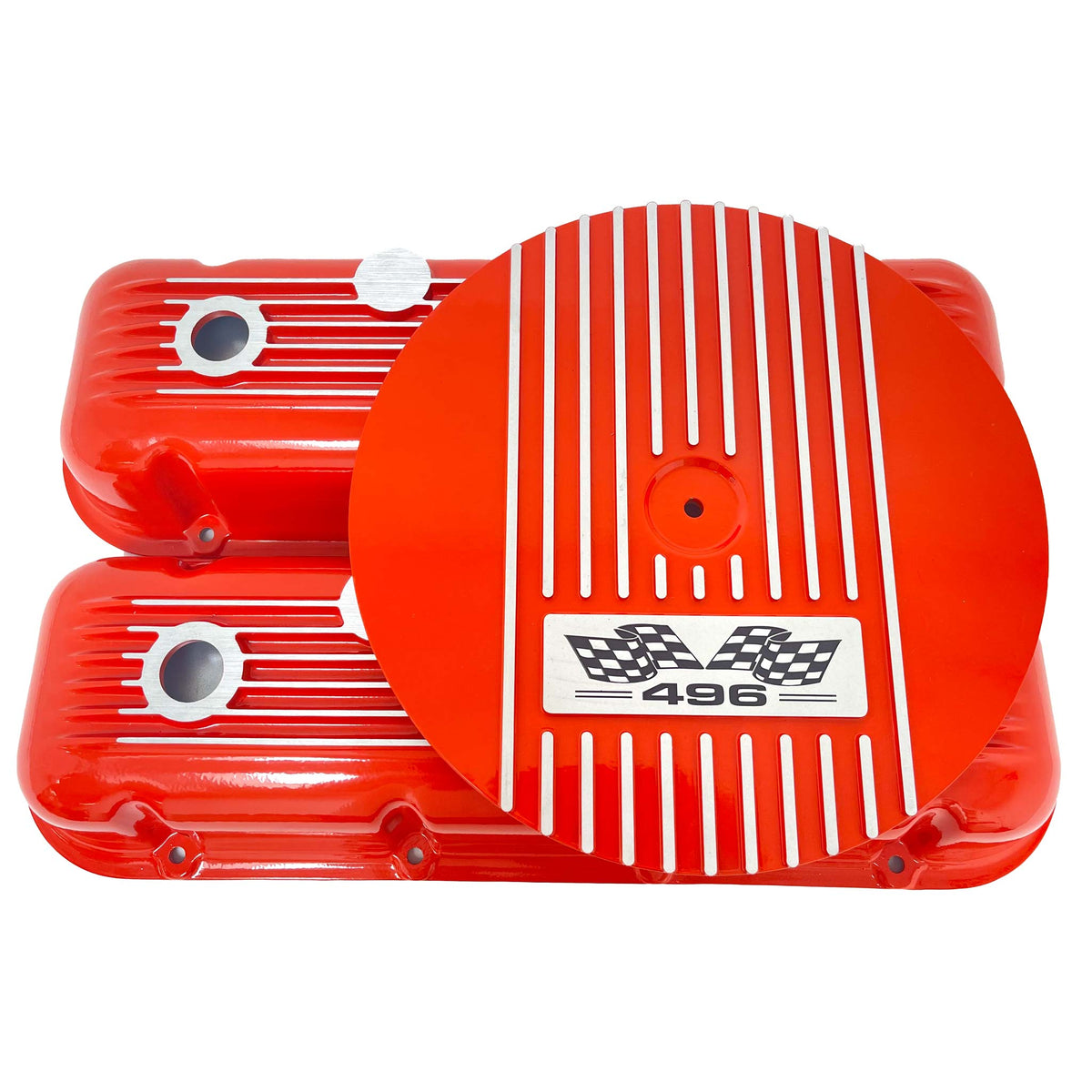 Big Block Chevy 496 Flag Logo Valve Covers & 14" Air Cleaner - Orange ...